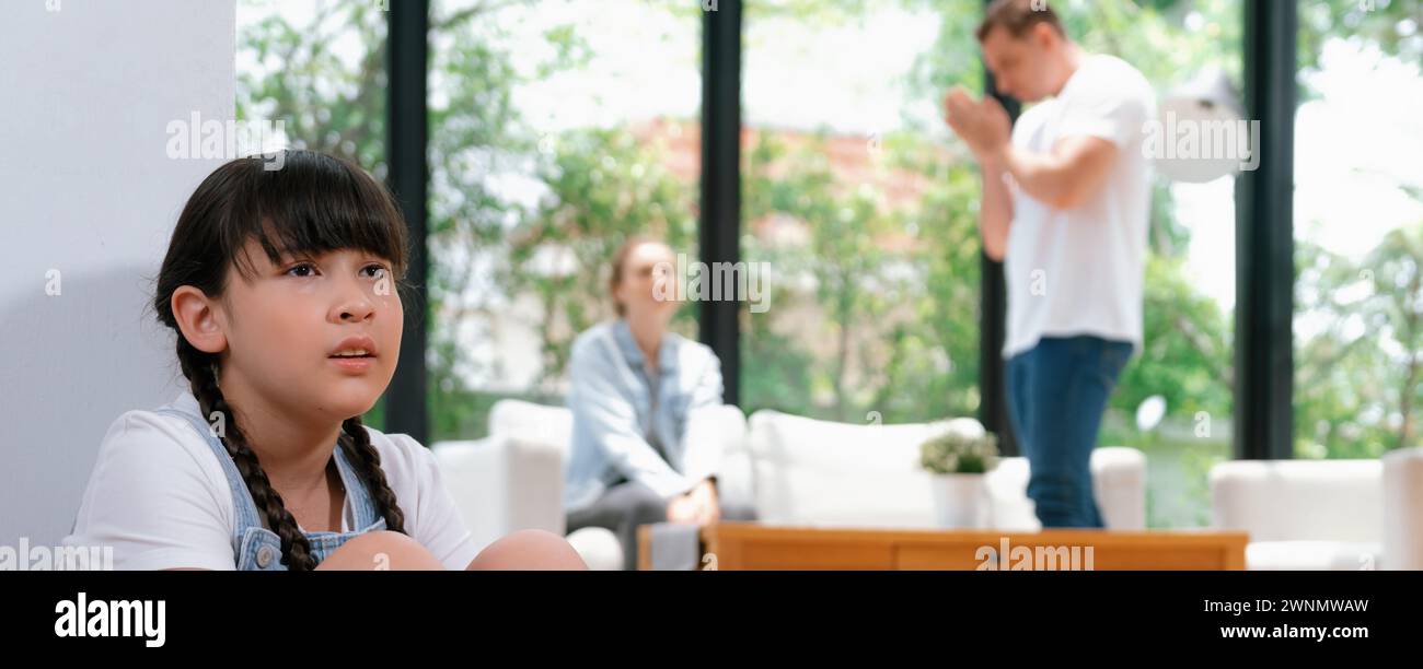 Stressed and unhappy young girl huddle in corner crying and sad while ...