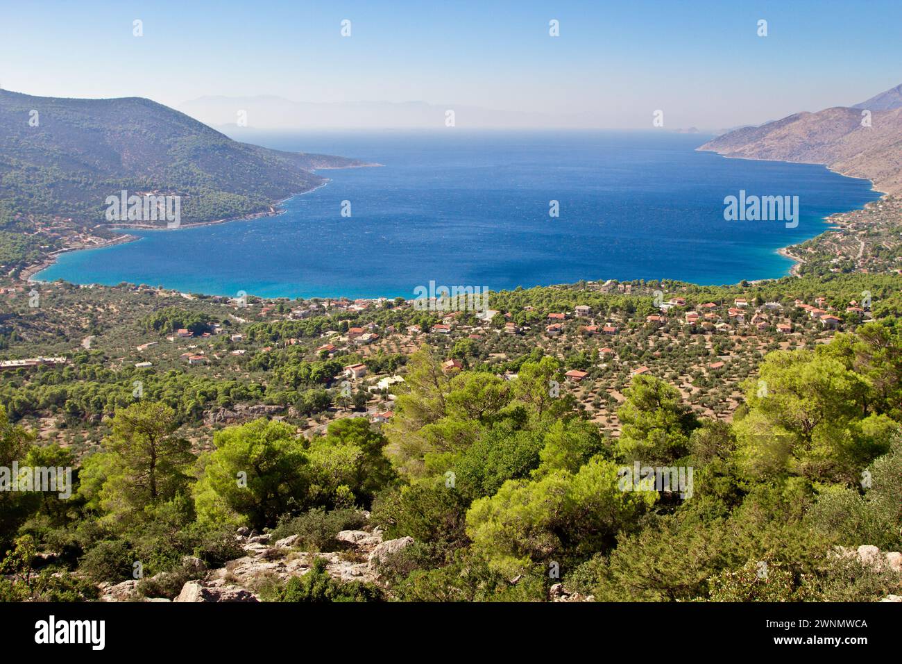 Porto Germeno, panoramic view of a popular tourist resort in Attica ...