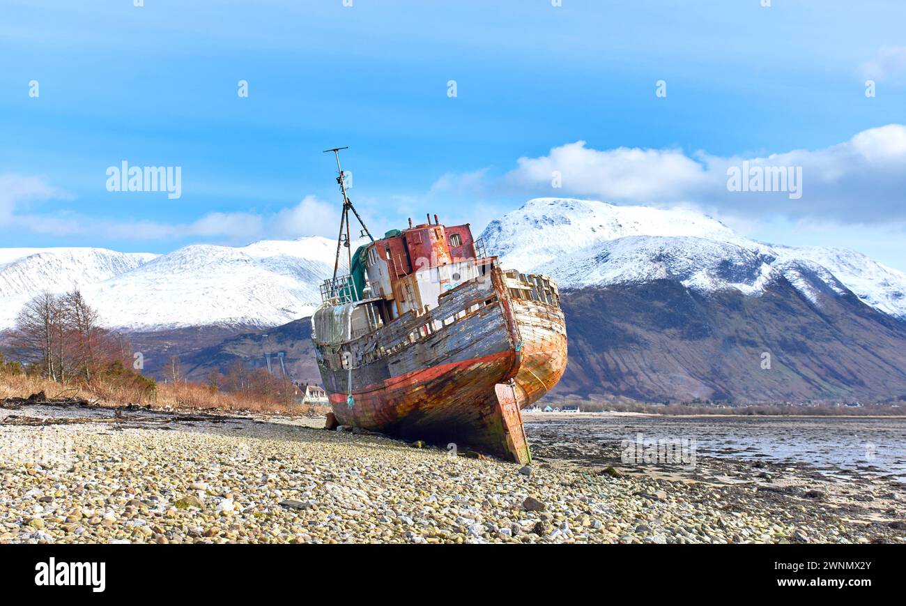 Corpach Fort William Scotland Old Boat of Caol the shipwreck and Ben ...
