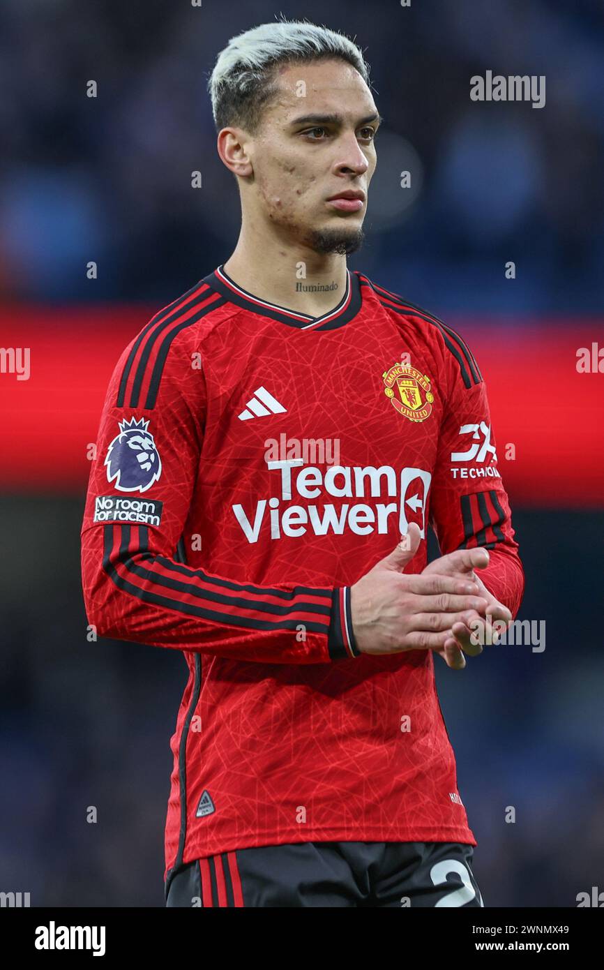 Manchester, UK. 03rd Mar, 2024. Antony of Manchester United applauds ...