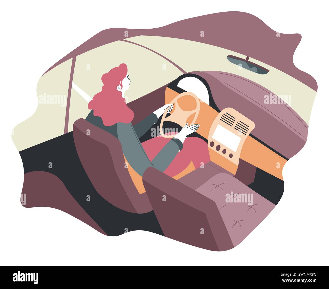 Female character driving car, lady by wheel vector Stock Vector Image ...