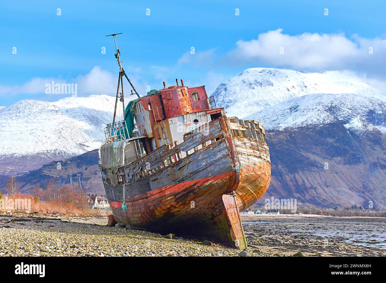 Corpach Fort William Scotland Old Boat of Caol the shipwreck with Ben ...