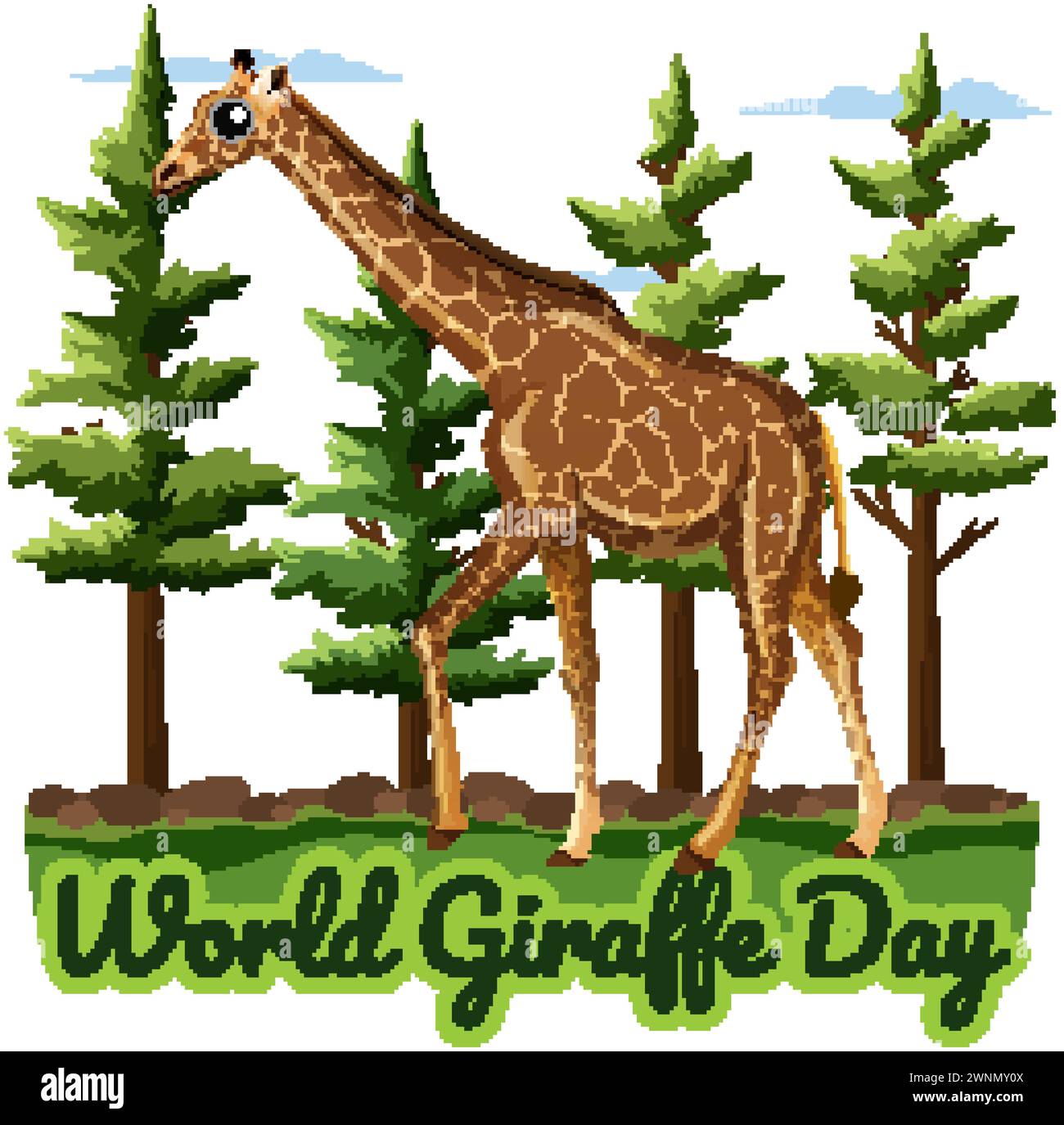 Vector graphic of a giraffe among trees with text Stock Vector Image ...