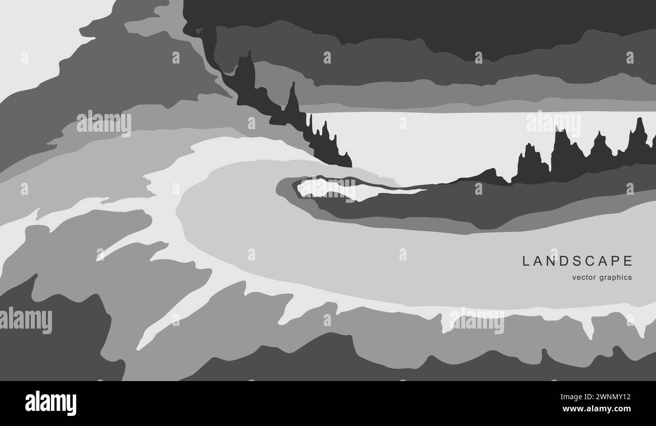 Modern nature landscape in a minimalist style. Retro realism ...