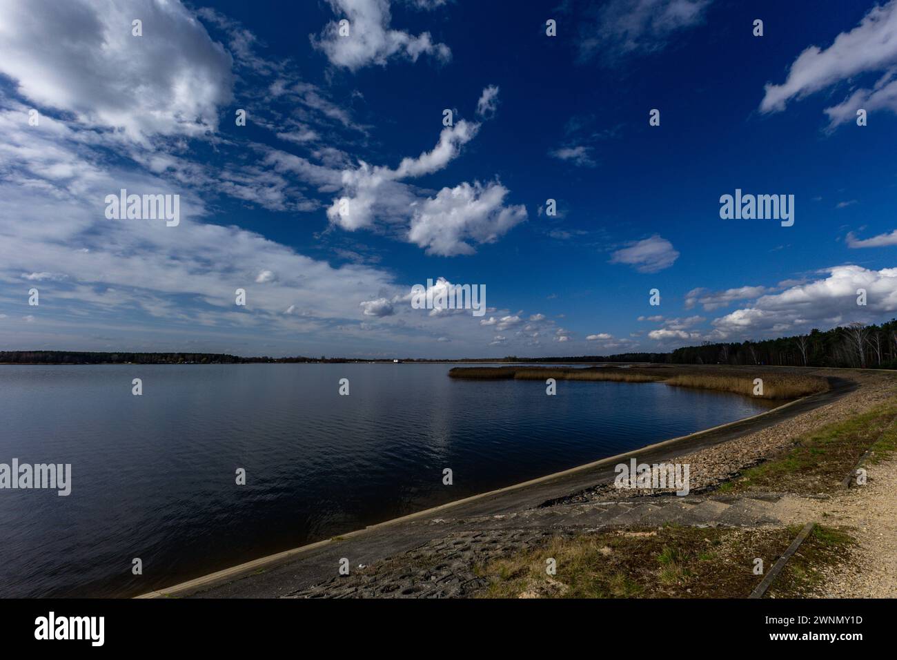 Water reservoir in Poraj in spring on a lake in Poland Stock Photo - Alamy