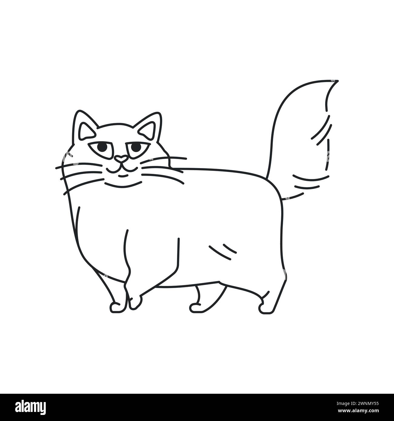 The cat is standing color element. Cartoon cute animal. Hand draw ...