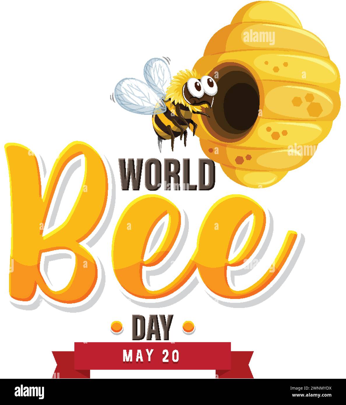 Cartoon bee with hive celebrating World Bee Day Stock Vector Image ...
