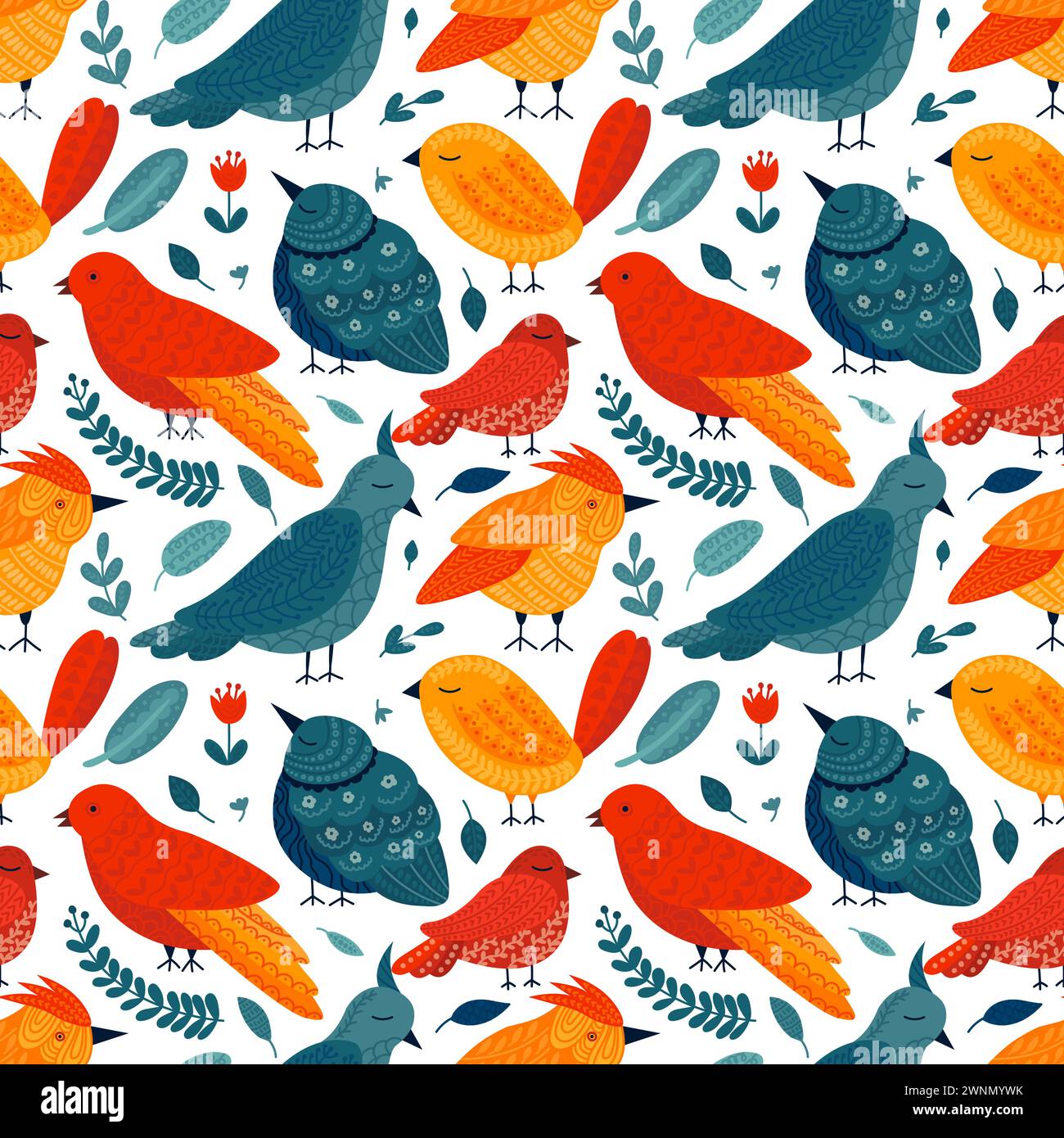 Flat style folk art birds seamless pattern Stock Vector Image & Art - Alamy