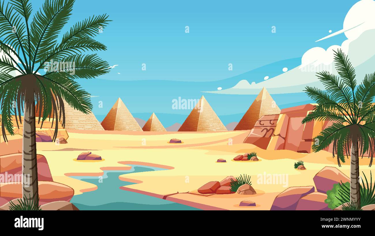 Vector illustration of a desert landscape with pyramids Stock Vector ...