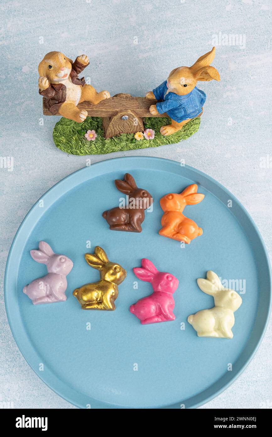 Small colorful milk chocolate and white chocolate bunnies 2 Stock Photo ...