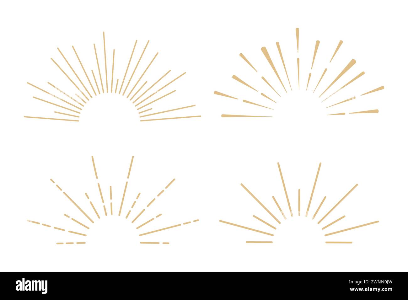 Golden sun burst beam line minimal sunrise decoration isolated on white ...