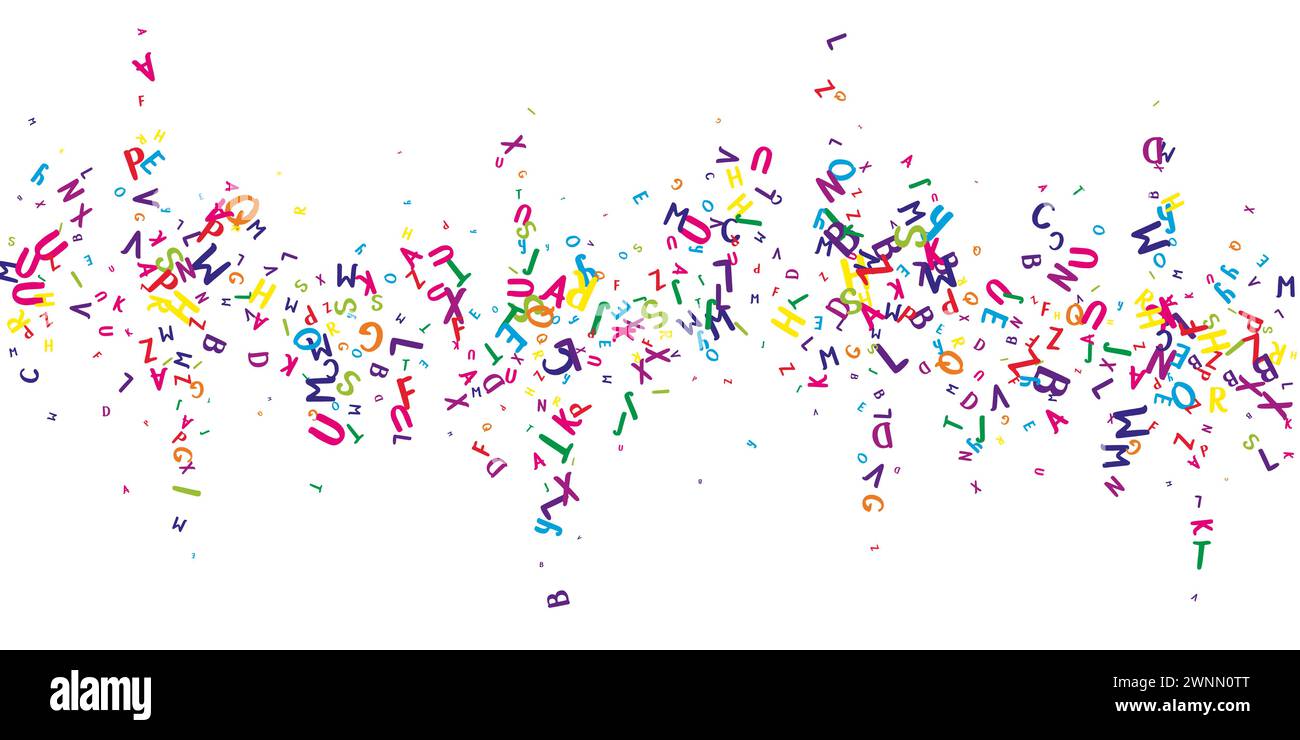 Falling letters of English language. Colorful childish flying ...