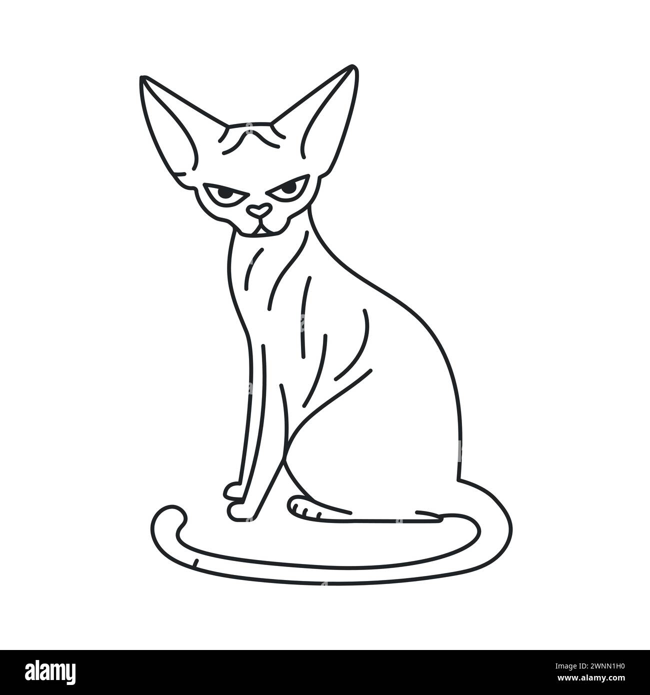 Sitting sphinx cat color element. Cartoon cute animal. Hand draw vector ...