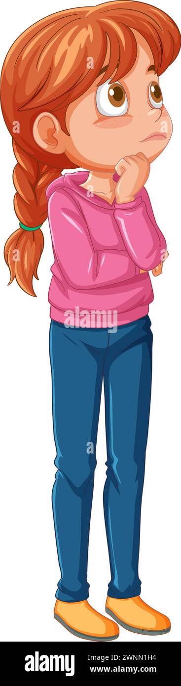 Cartoon of a thoughtful young girl standing Stock Vector Image & Art ...