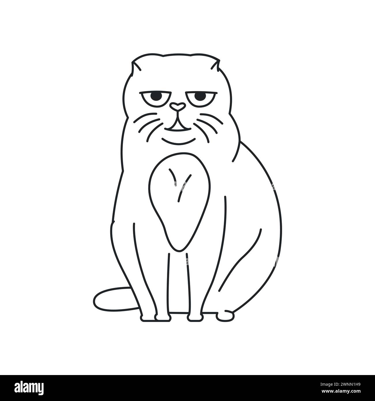 Sitting scottish fold cat color element. Cartoon cute animal. Hand draw ...
