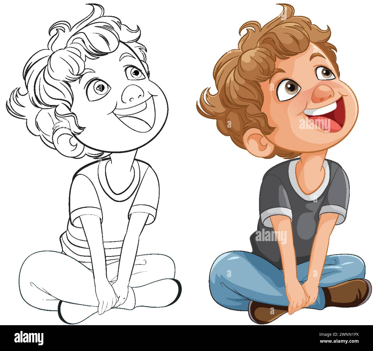 Vector illustration of a boy sitting, smiling happily Stock Vector ...