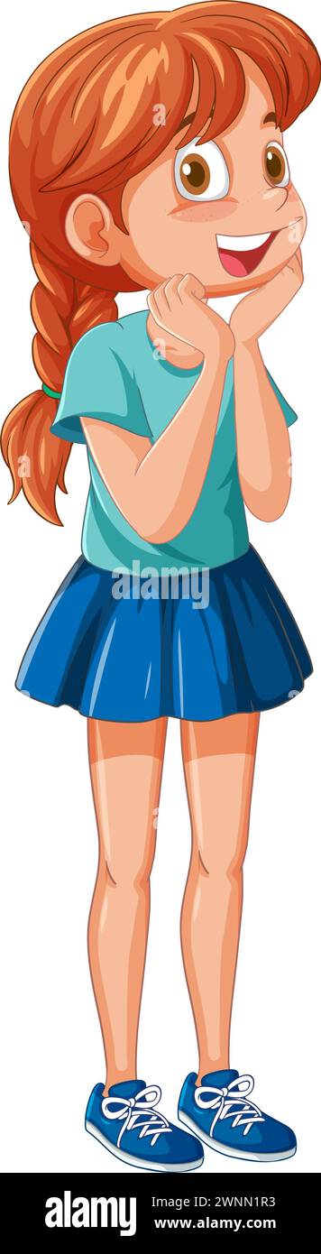 Cheerful animated girl standing with hands on cheeks Stock Vector Image ...