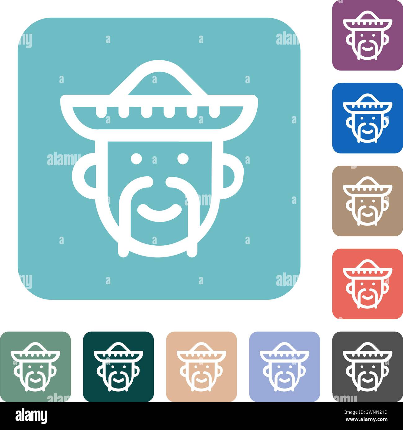 Mexican avatar outline white flat icons on color rounded square ...