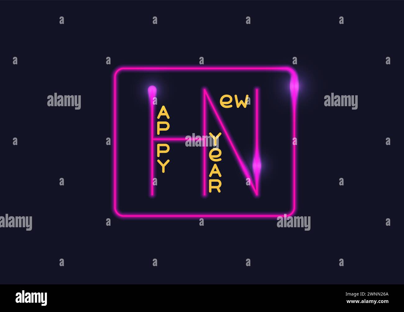 Happy New Year. Neon sign labels with creative typographic composition. Conceptual design ...