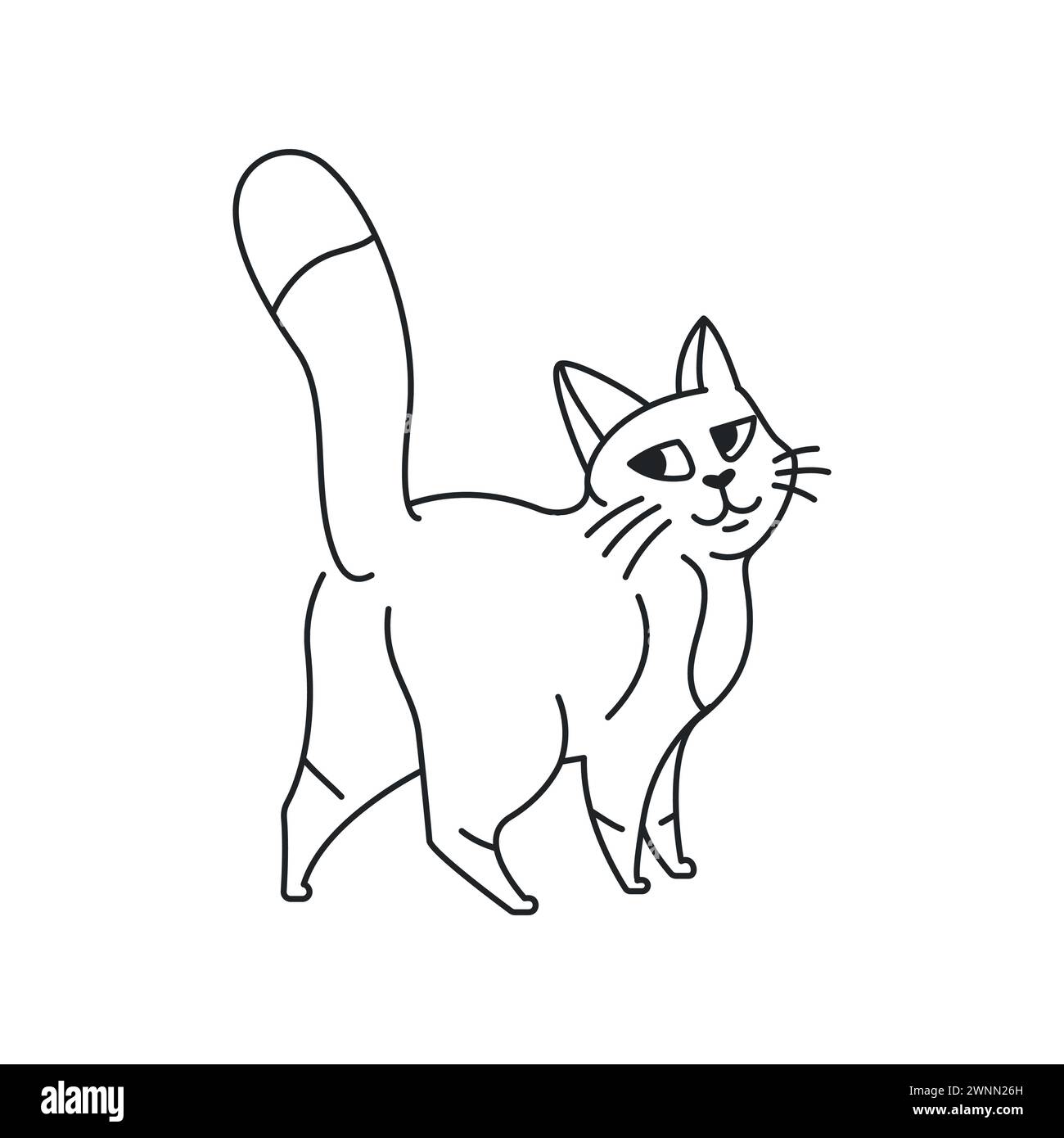 The cat is standing color element. Cartoon cute animal. Hand draw ...