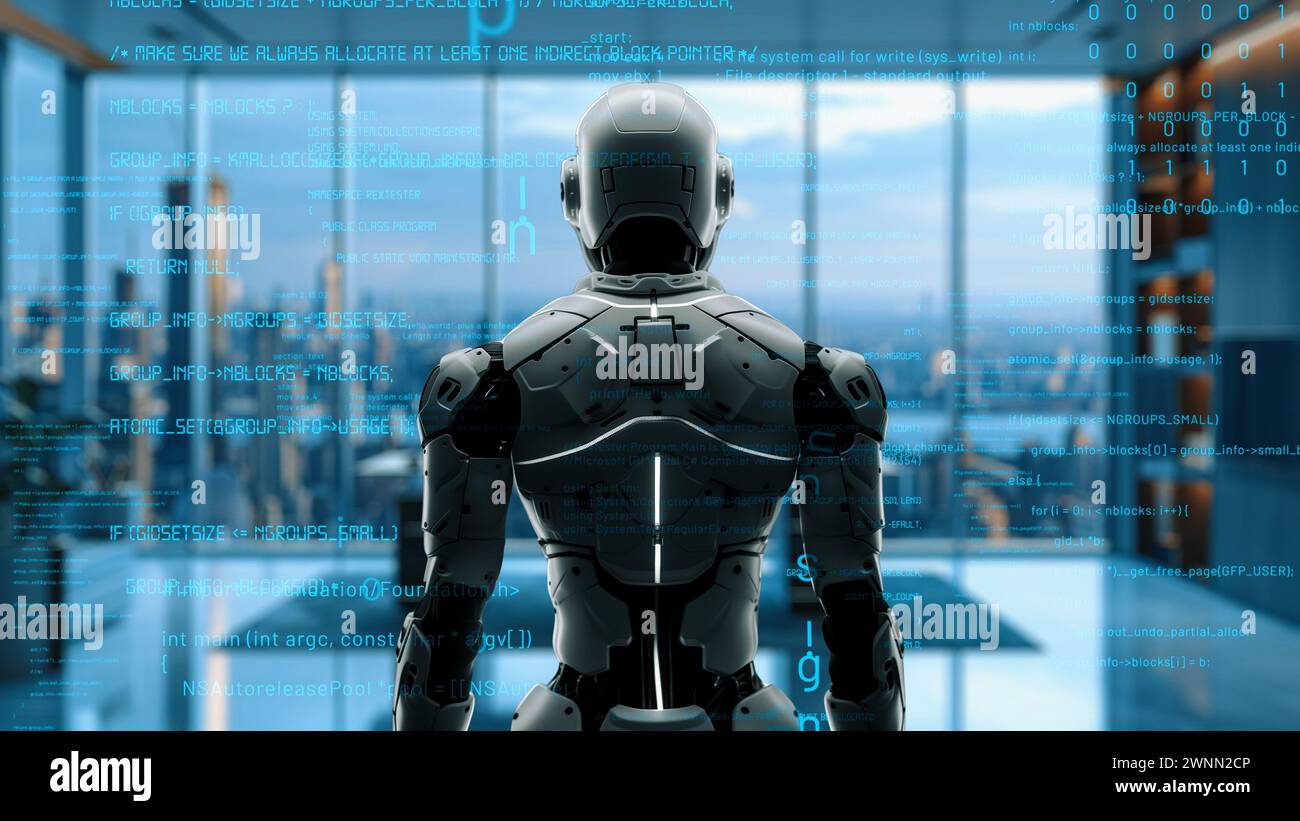 AI engineering in action. Artificial intelligence algorithm for marketing automation, tech ...