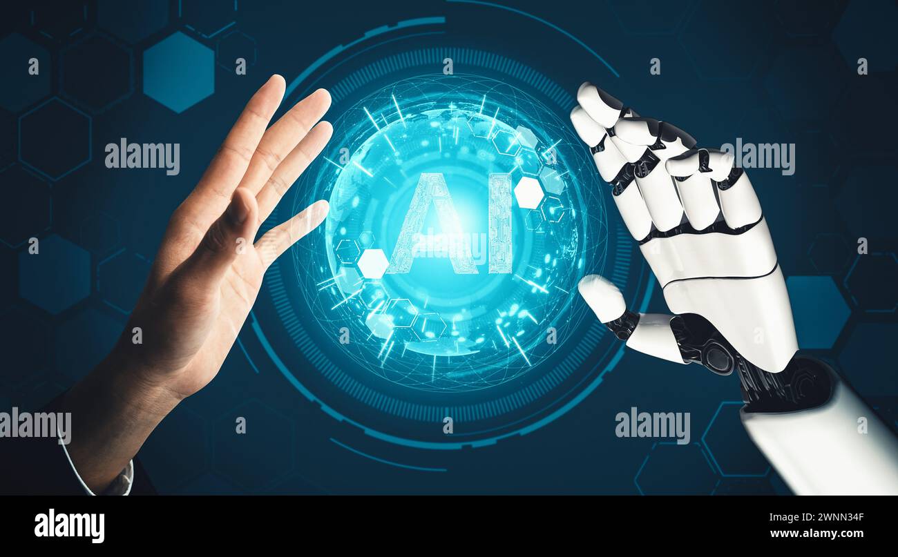 XAI 3D rendering futuristic droid robot technology development, artificial intelligence AI, and ...