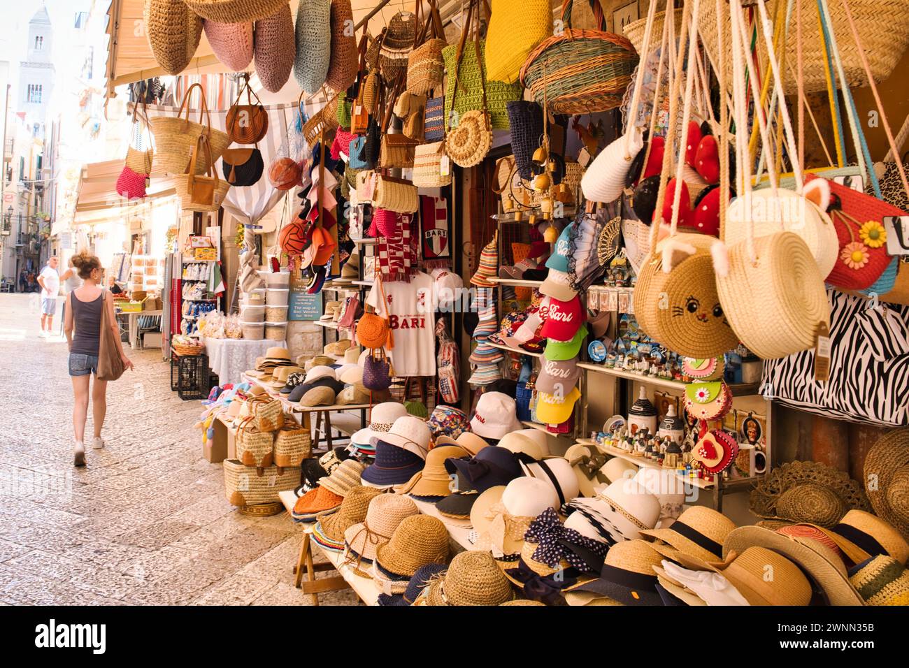 Perspective view of a tourist shop in an ally of old town in Bari Stock ...