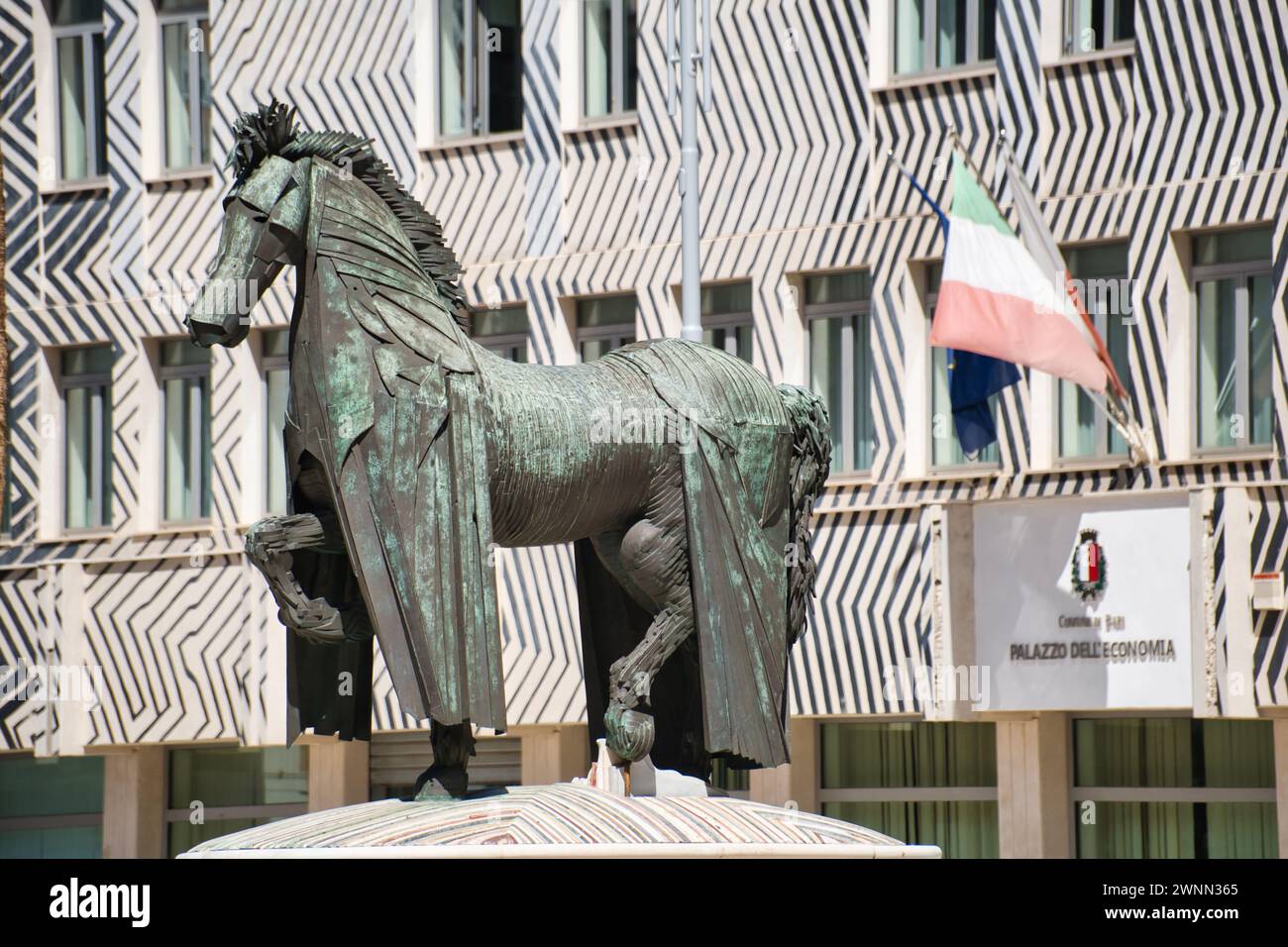 View of the bronze statue Horse with caparison by Mario Ceroli in the ...