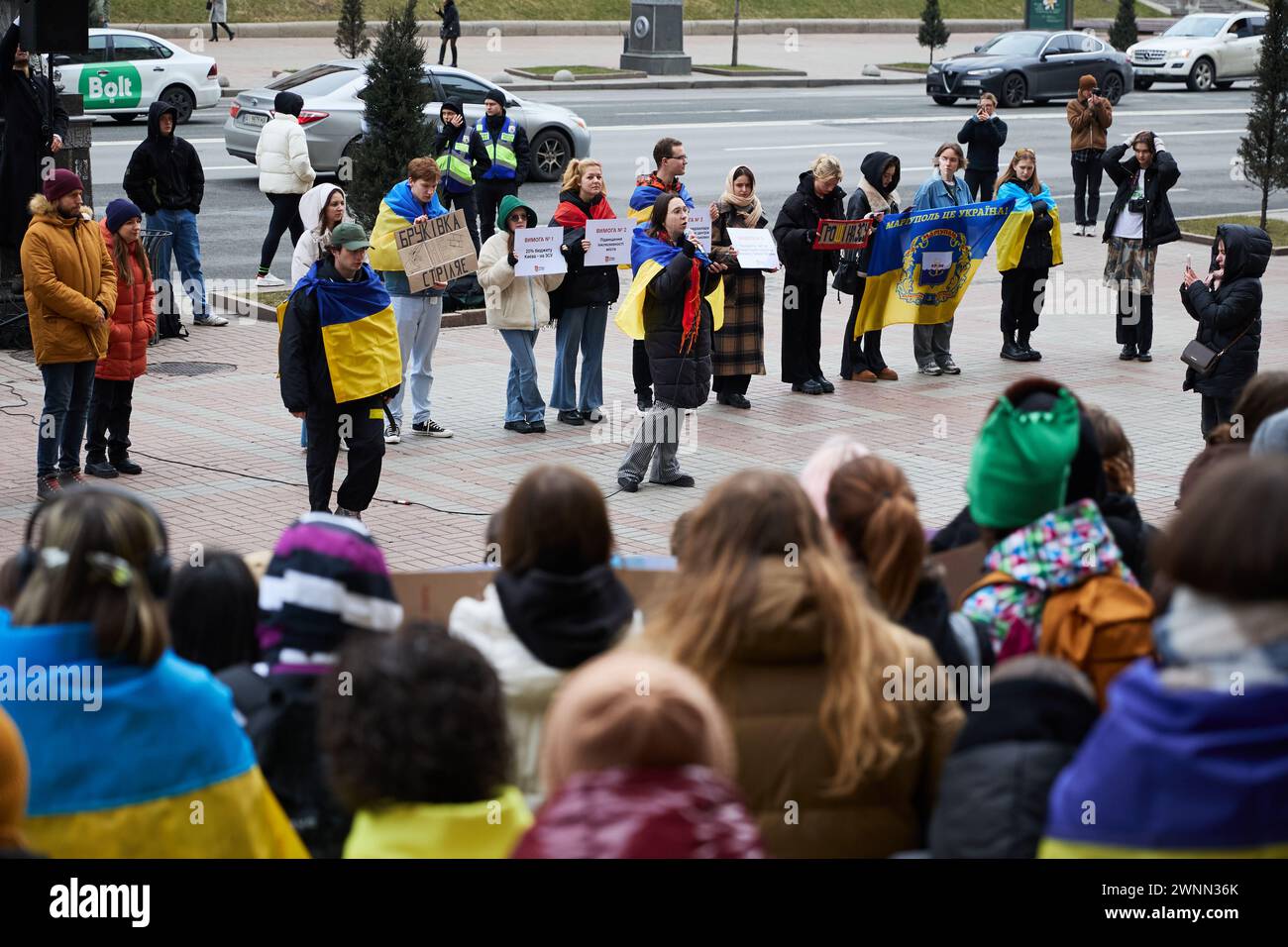 Ukrainian activists on a rally in front of Kyiv City Council. Public ...