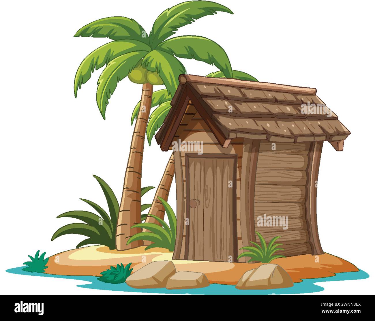 Vector illustration of a small wooden hut on an island Stock Vector ...