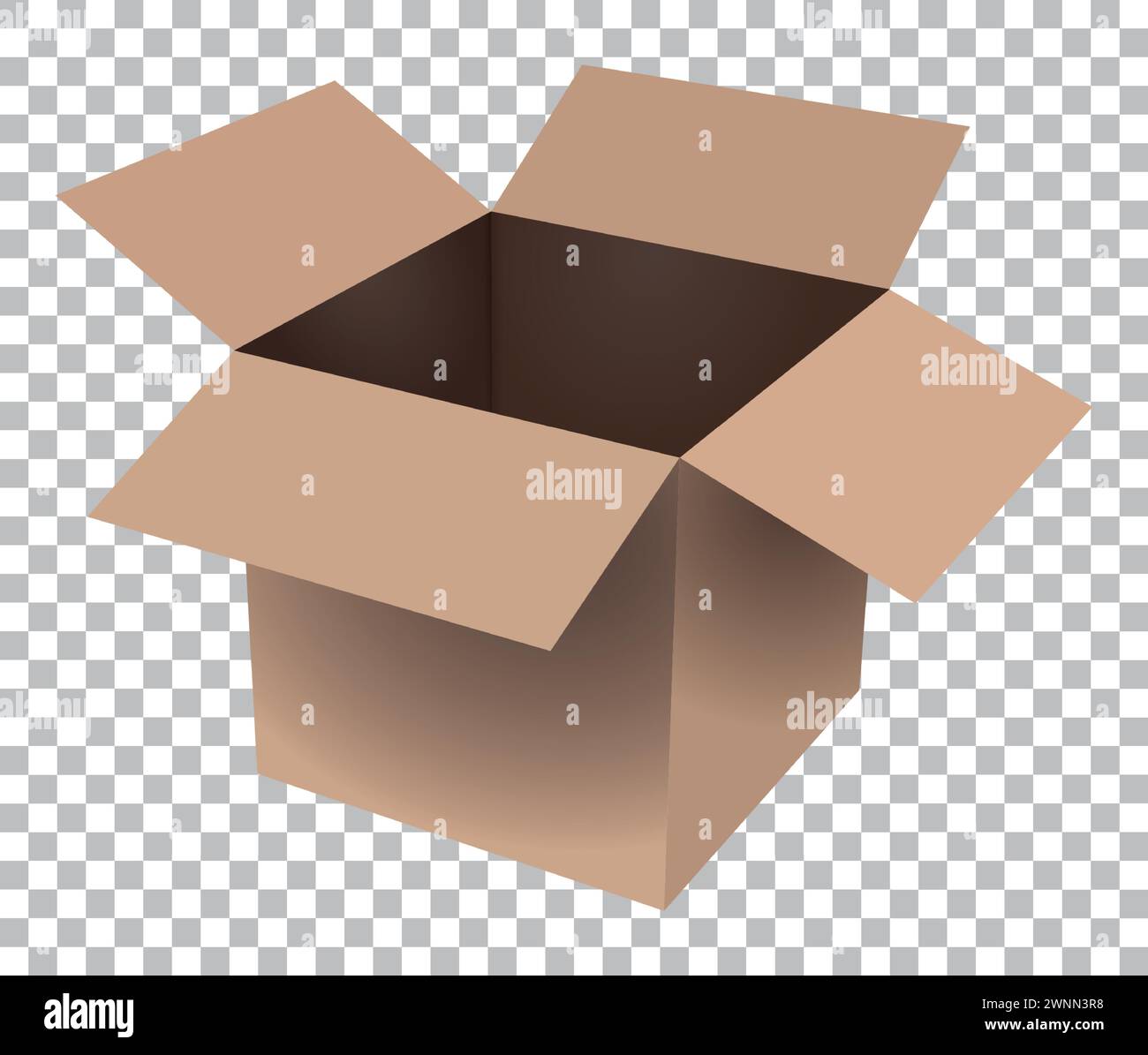 Gift and delivering concept. Empty carton brown box on transparent ...