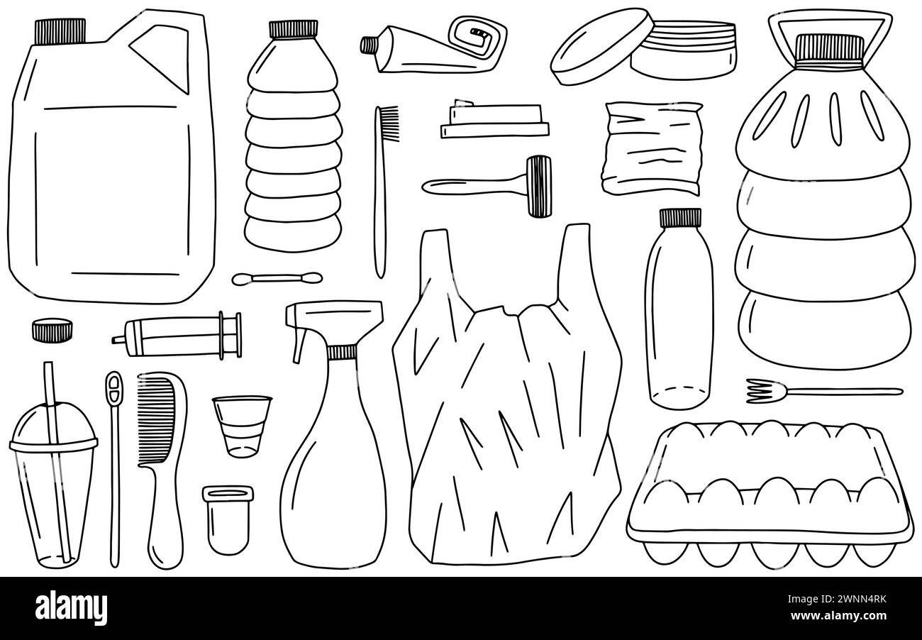 Plastic pollution elements vector doodle set Stock Vector Image & Art ...