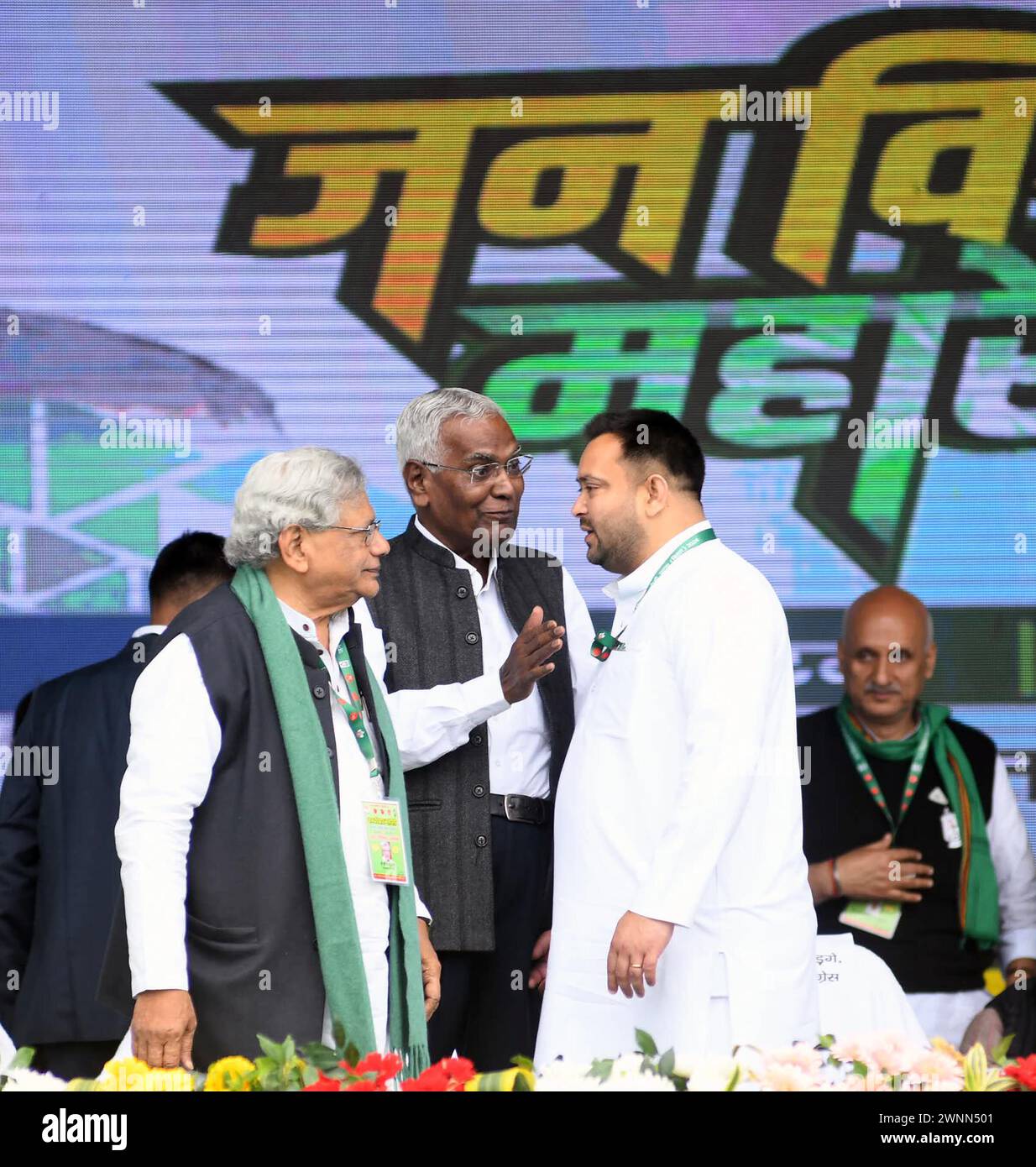 PATNA, INDIA - MARCH 3: RJD leader Tejashwi Yadav with CPI-M general ...