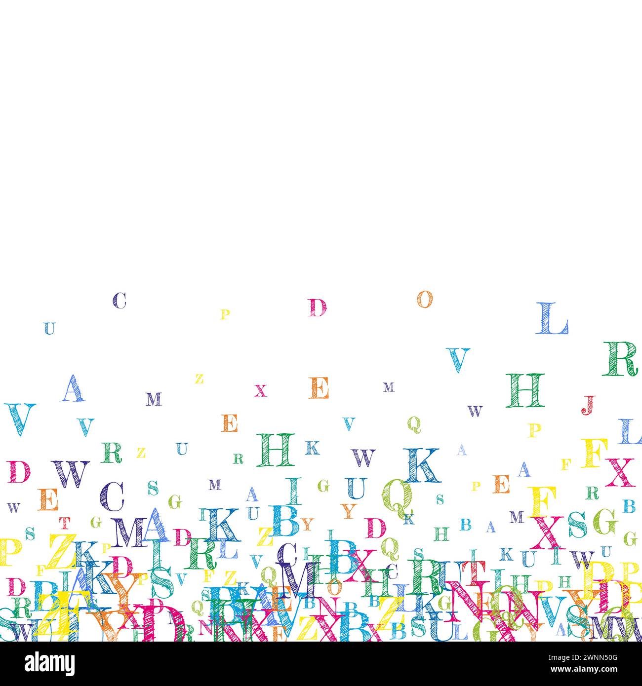 Scattered letters of latin alphabet. Colorful childish floating ...