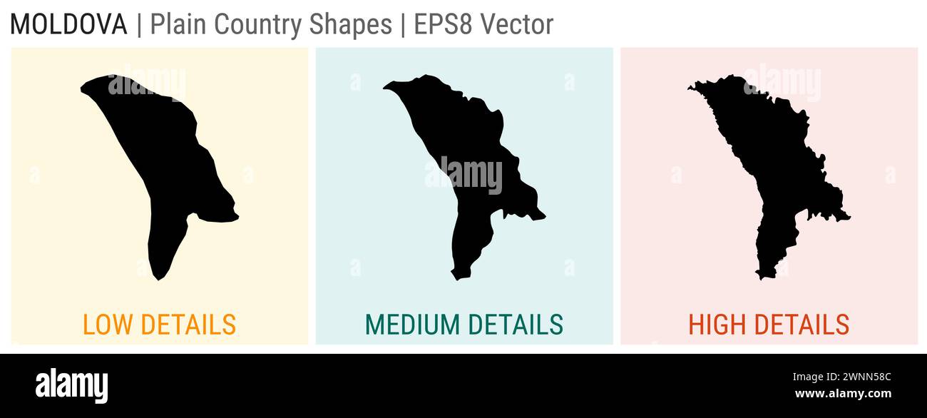 Moldova - plain country shape. Low, medium and high detailed maps of ...