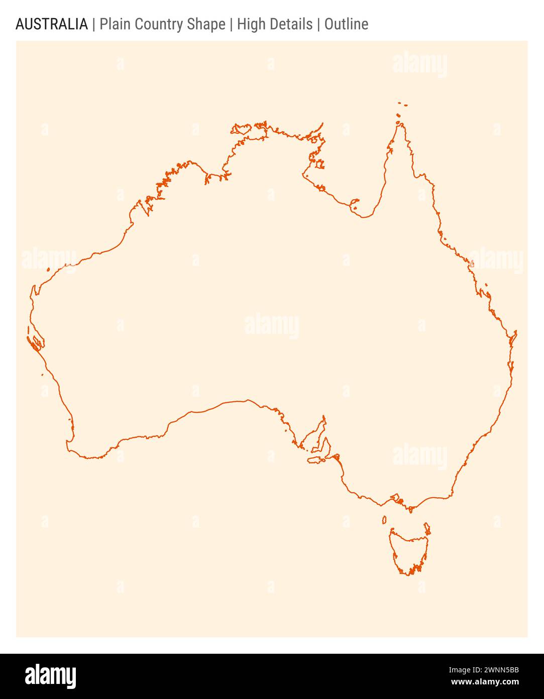 Australia plain country map. High details. Outline style. Shape of ...