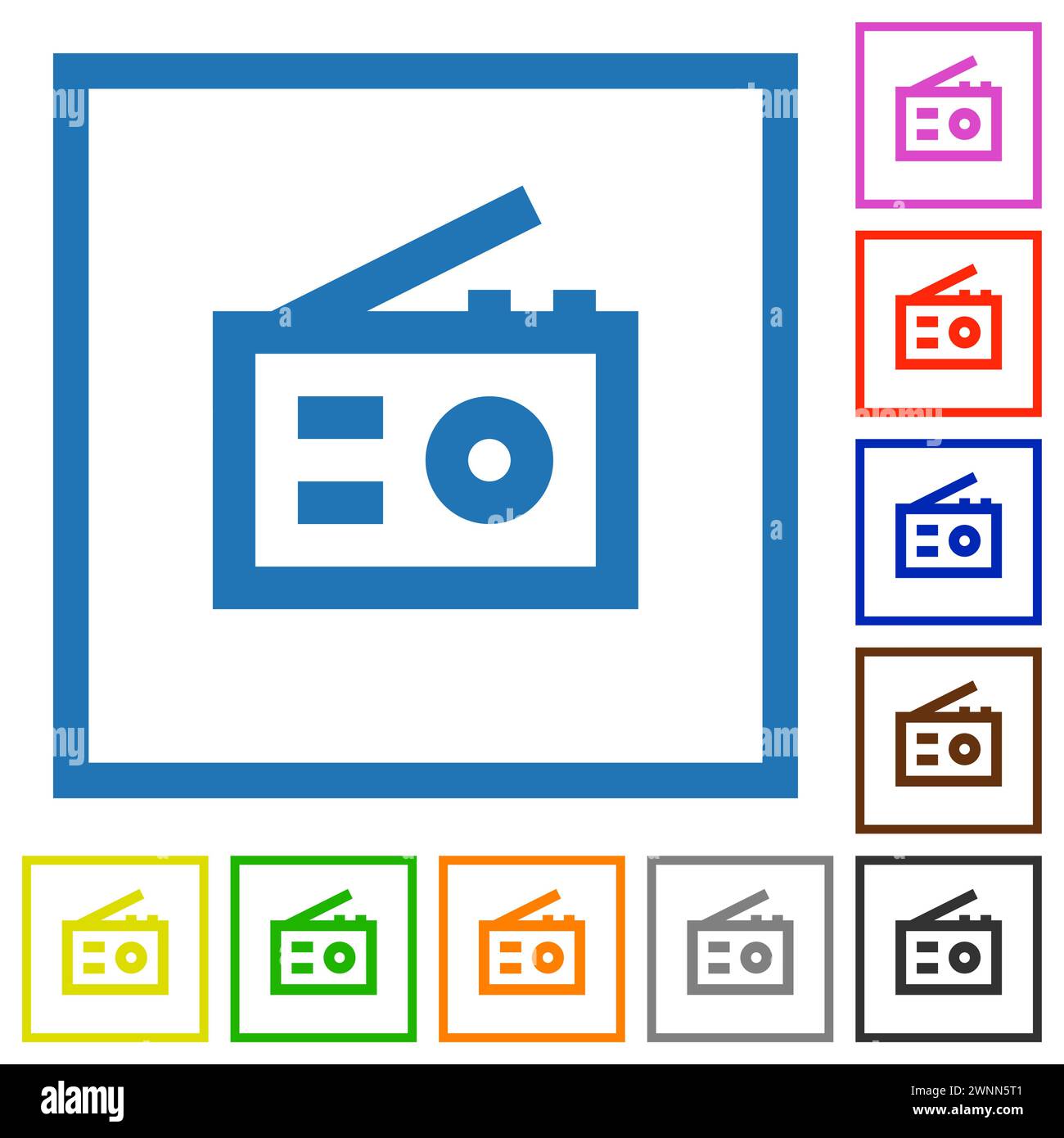 Retro radio flat color icons in square frames on white background Stock ...