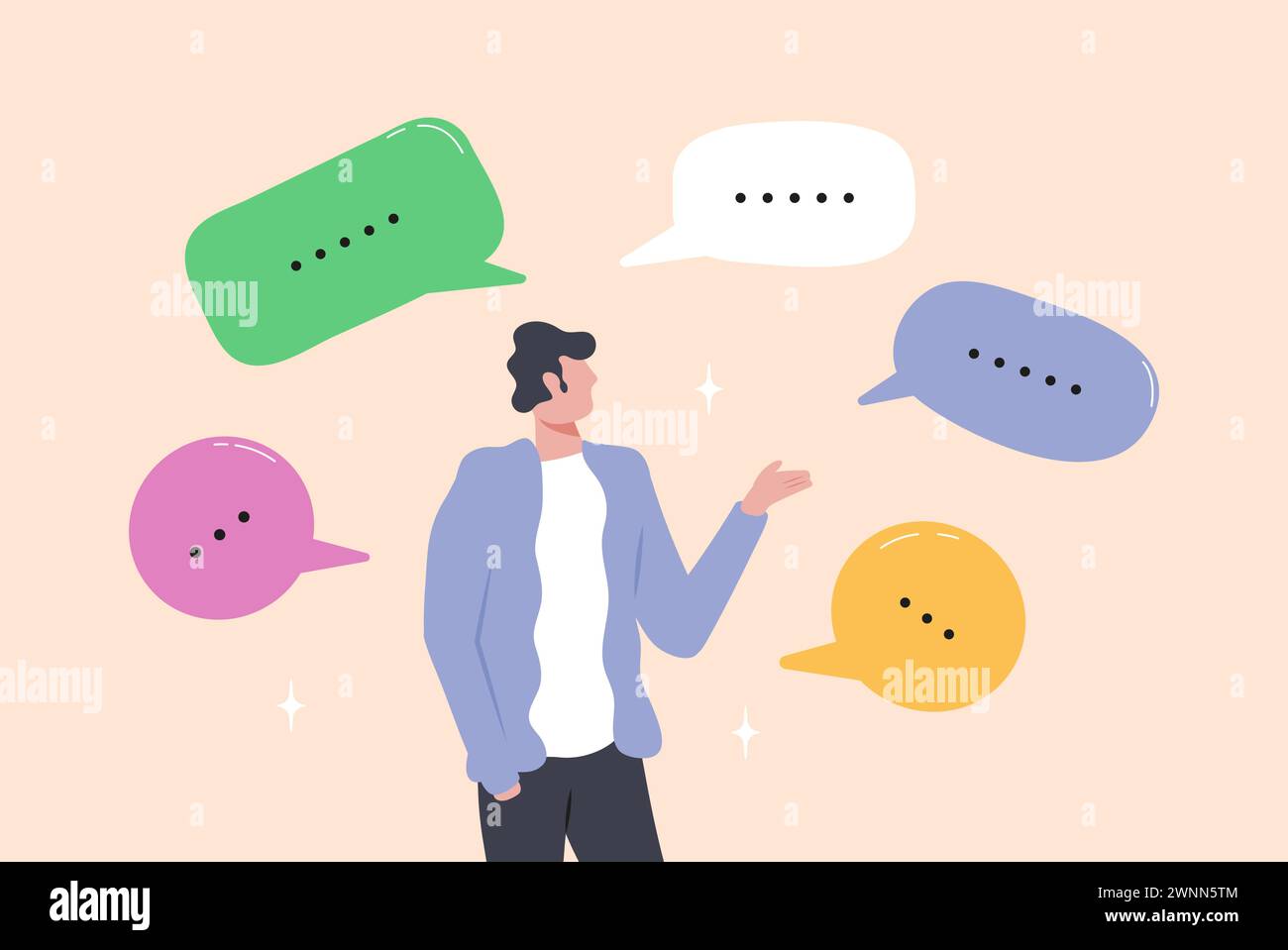 Speech bubbles continuous line style. Meeting, video conference with ...