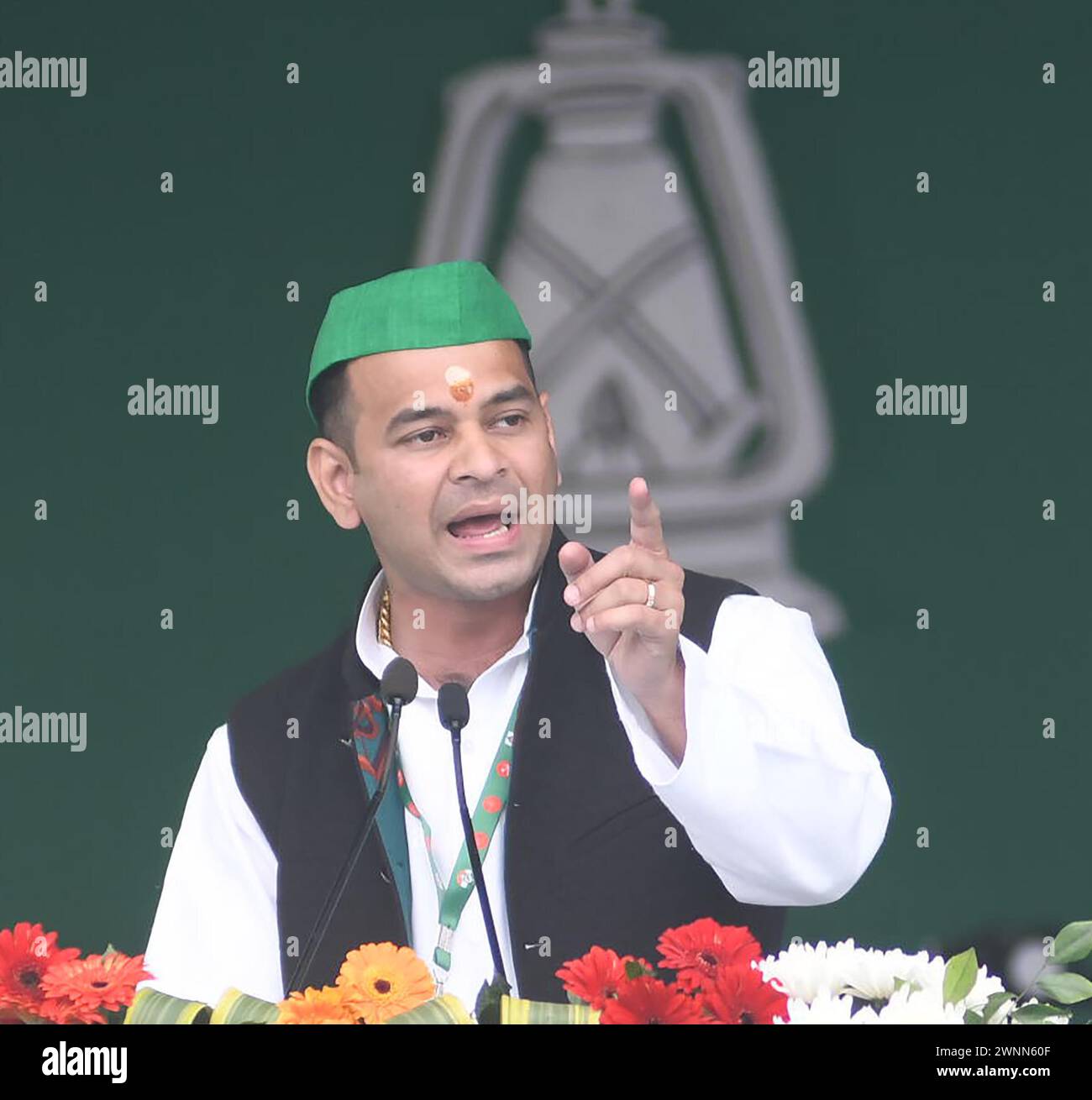 PATNA, INDIA - MARCH 3: RJD leader Tej Pratap Yadav addressing during ...