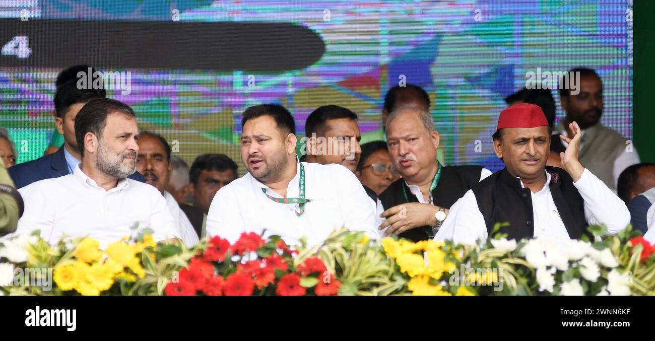 PATNA, INDIA - MARCH 3: RJD leader Tejashwi Yadav with Congress leader ...