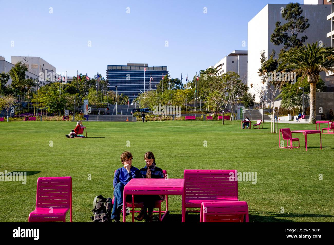 The newly built Grand Park in the Civic Center of Los Angeles across ...