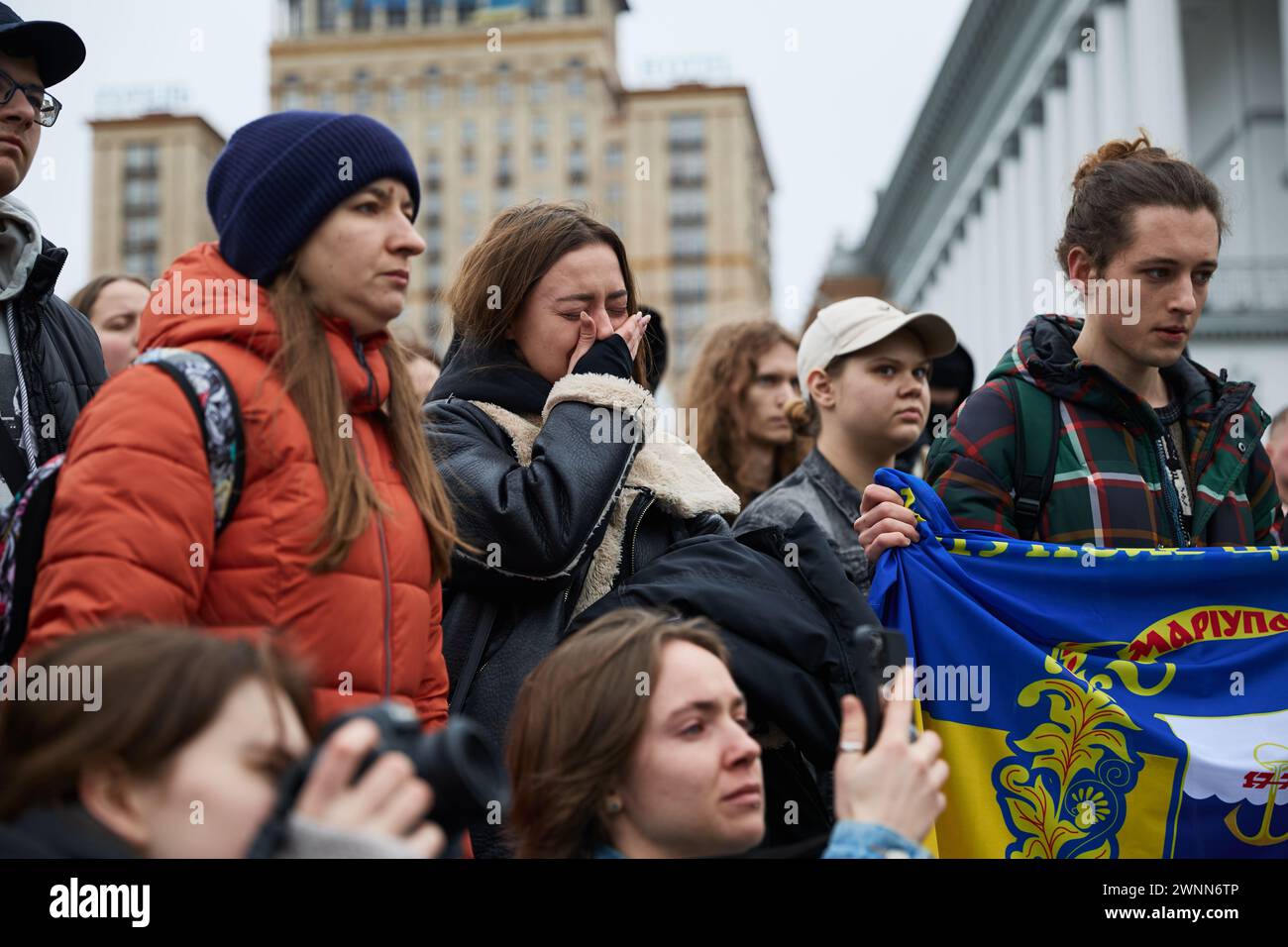 Young female crying on Maidan square at the second anniversary of ...