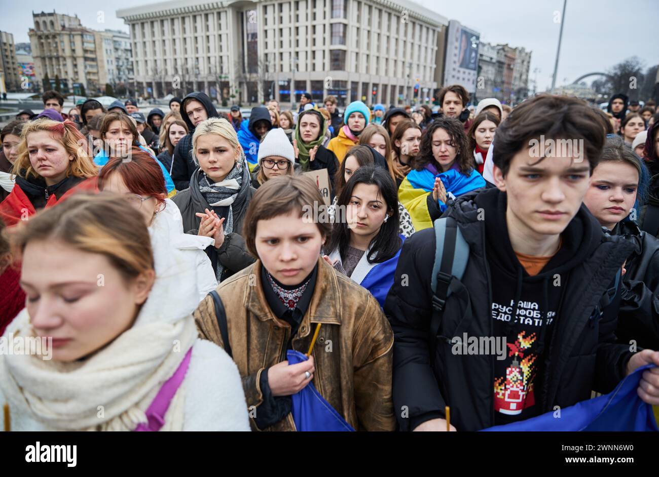 Huge crowd of Ukrainians on a public demonstration on the anniversary ...