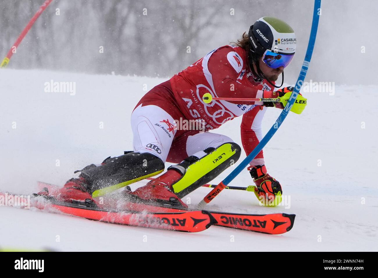 Austria's Manuel Feller competes during a men's World Cup slalom skiing ...