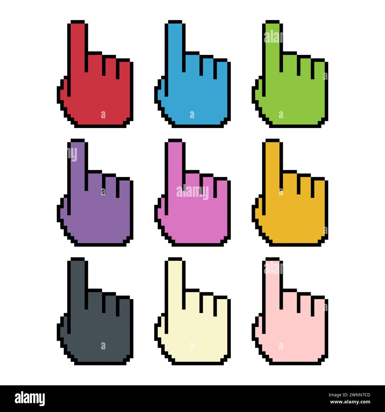 Set of finger pixel icon, web cursor click mouse symbol, computer pointer vector illustration ...