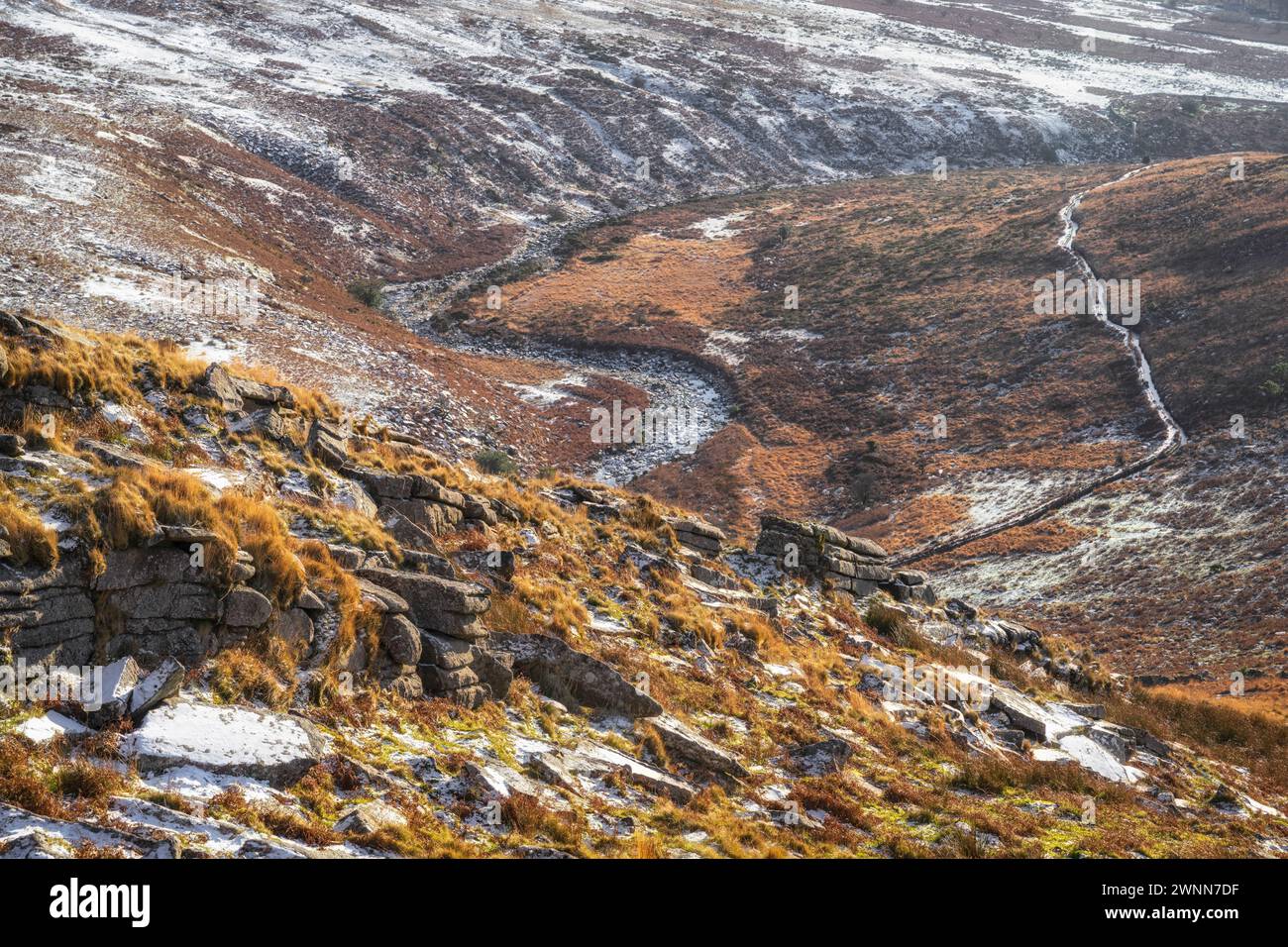View of the valley of the River Tavy, "Tavy Cleave", seen from Ger Tor ...