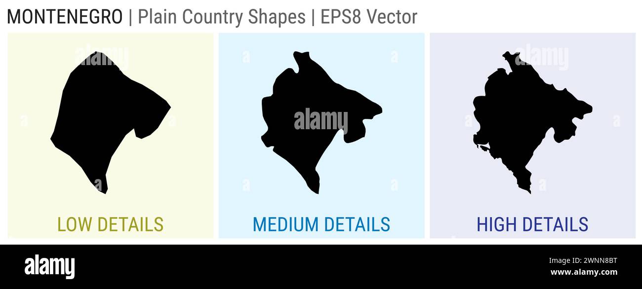 Montenegro - plain country shape. Low, medium and high detailed maps of ...