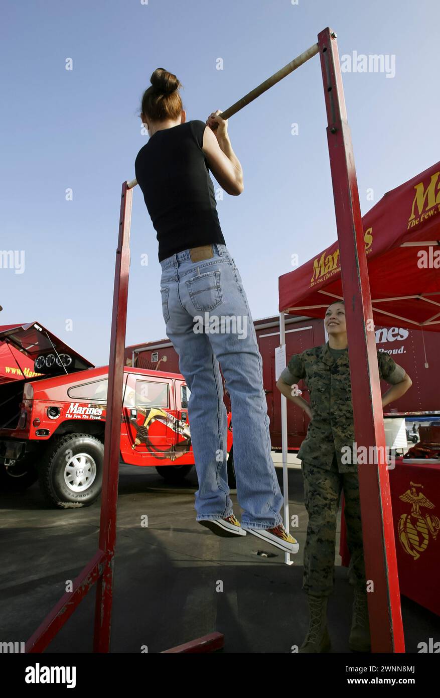 SAN DIEGO, CA - OCTOBER 15, 2004: A woman holds a chin up for sixty ...