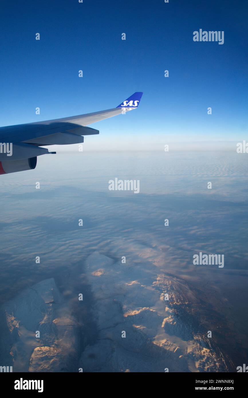 COPENHAGEN, DENMARK - 24 NOV 2018: Aeroplane window view with plane ...
