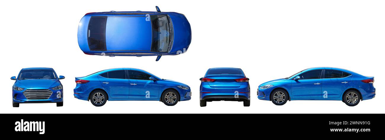 Blue sedan car different view isolated on white studio background Stock ...